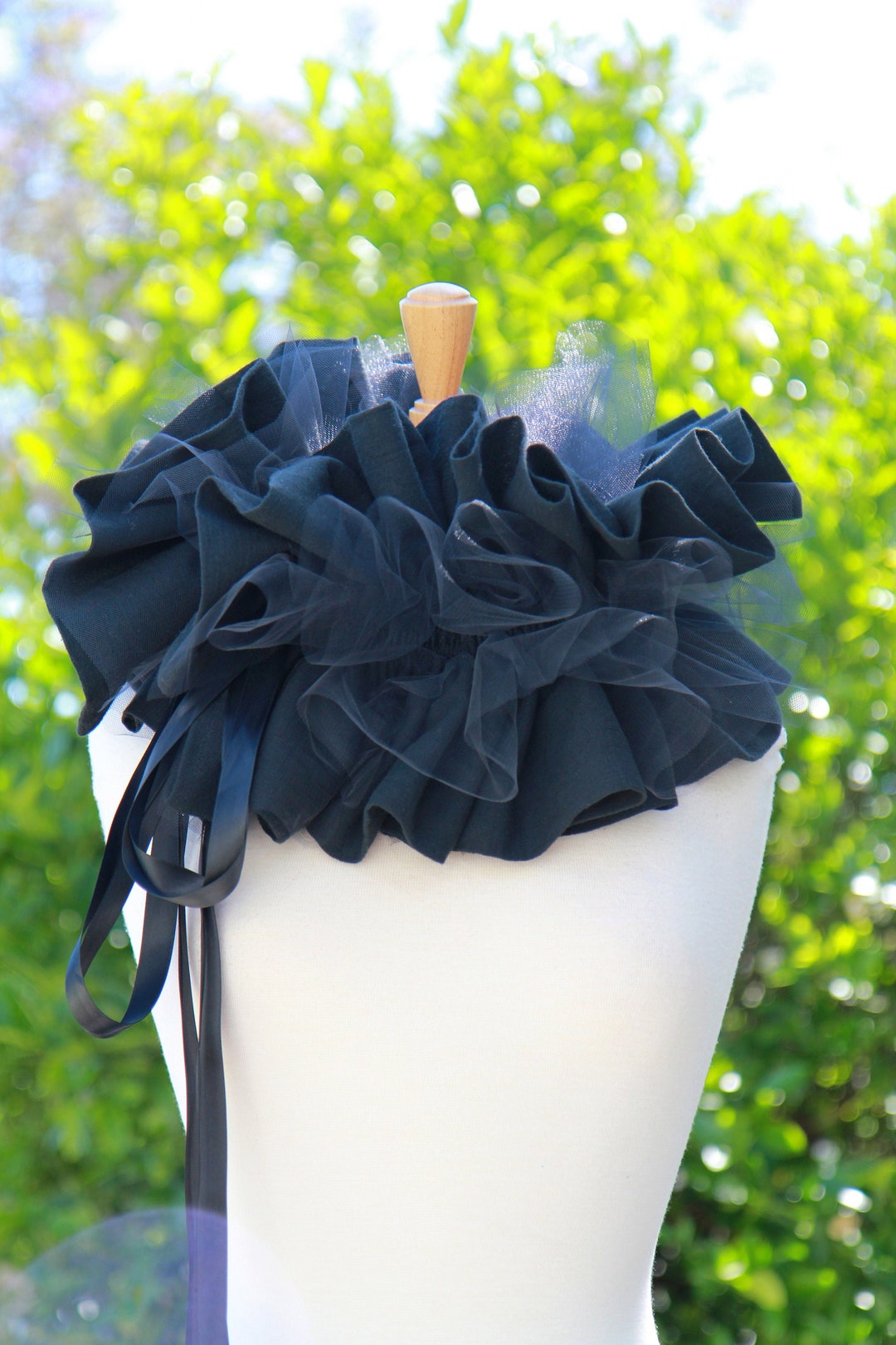 Black Gauze and Tulle Neck Ruff - Convertible Statement Collar, Bolero ...