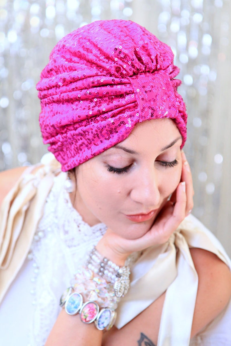 Sequin Turban in Raspberry Pink - Women's Headwrap Turbans - Fashion ...