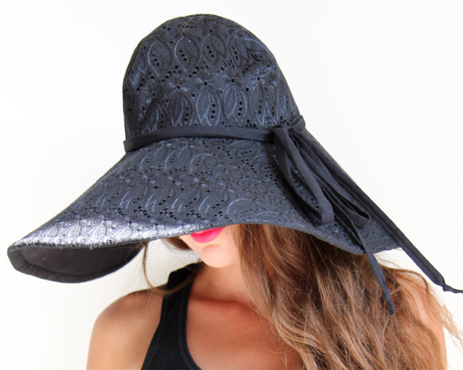 Floppy Hat in Black Eyelet by Mademoiselle Mermaid - Etsy