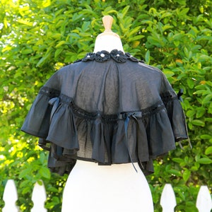 Black Victorian Cape With Ruffles - Romantic Cottagecore Fashion Wrap ...