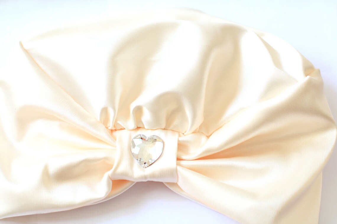 Satin Turban With Heart Jewel by Mademoiselle Mermaid Ivory | Etsy