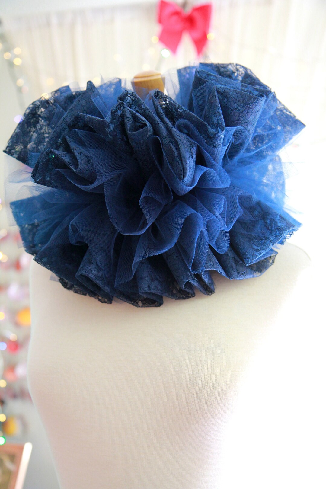 Navy Blue Lace Collar With Tulle - Gothic or Victorian Style Neckpiece ...