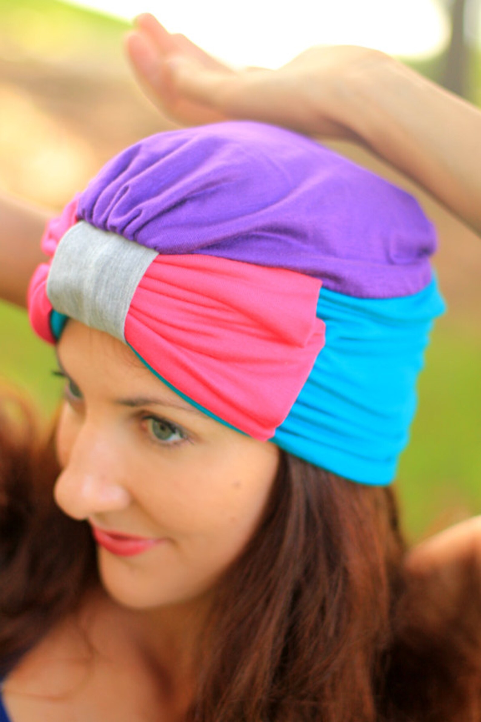 Turban With Bow - Color Block Hair Wrap in Jersey Knit - Women's ...