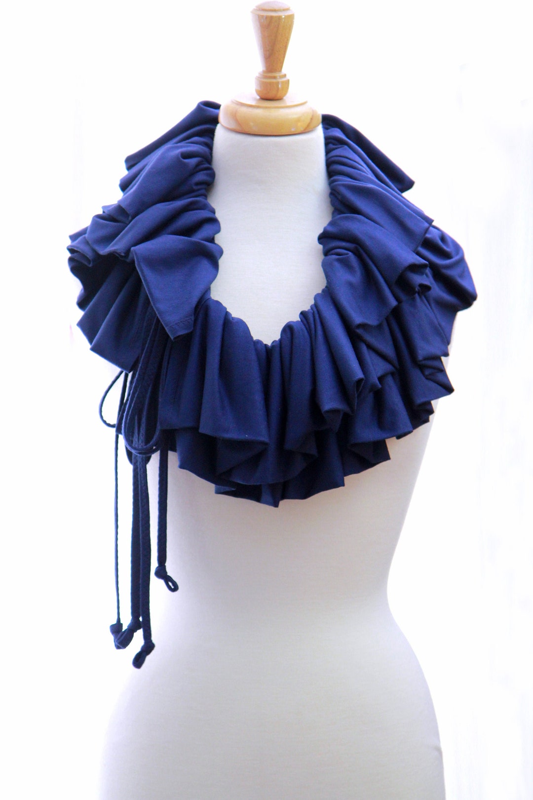 Navy Blue Scarf or Shrug With Ruffles - Convertible Fashion Collar ...