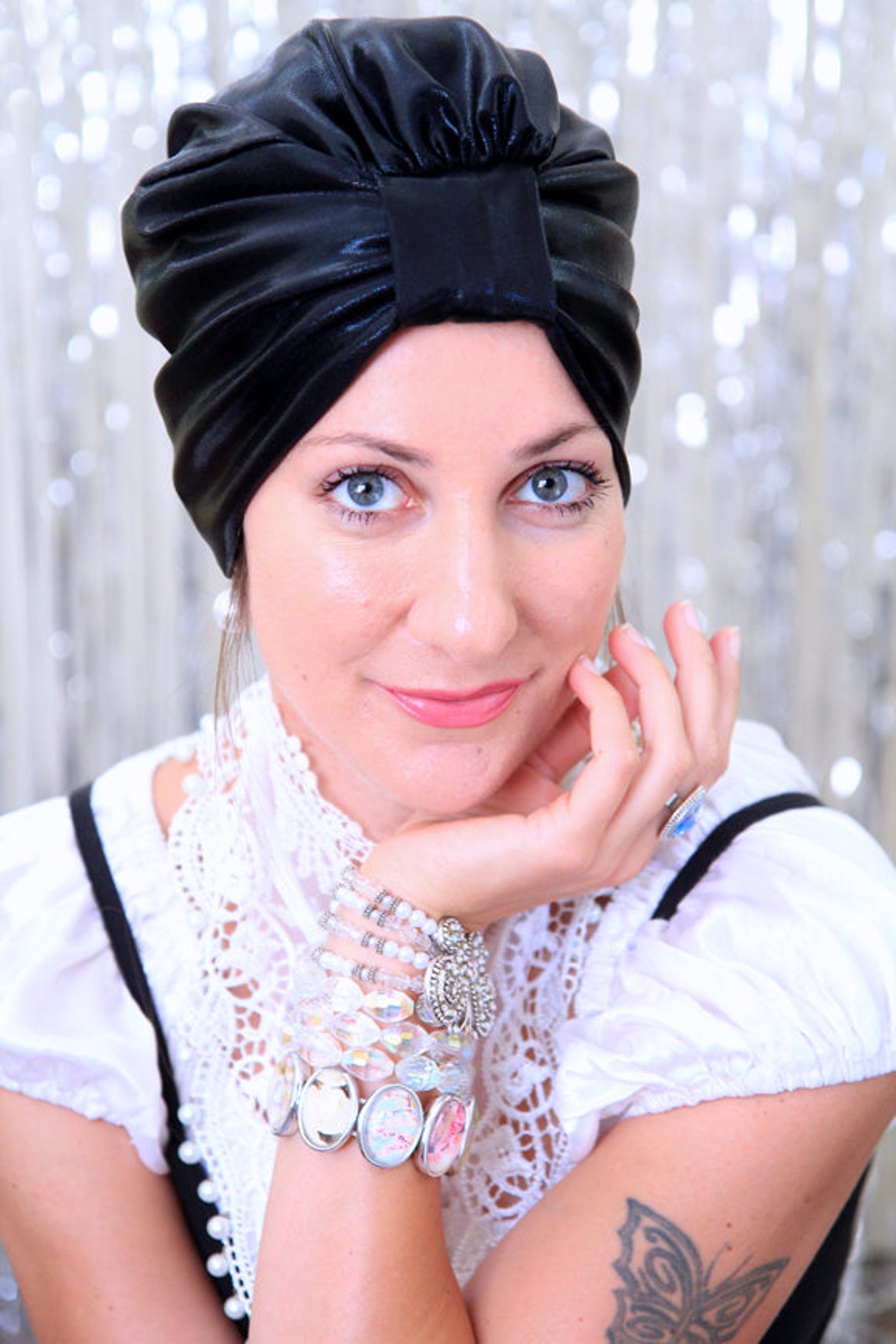 Fashion Turban Hat in Black Metallic - Headwrap Turbans for Women by ...