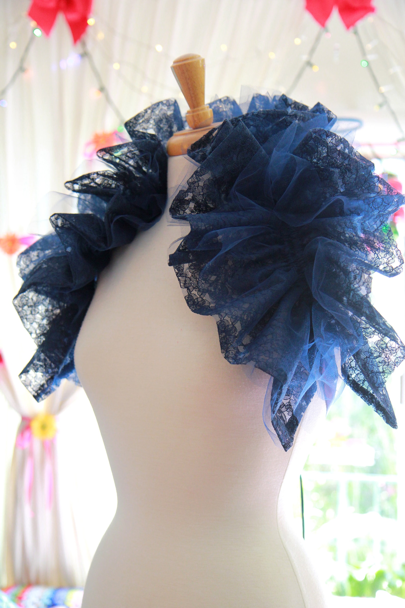 Navy Blue Lace Collar With Tulle Gothic or Victorian Style | Etsy