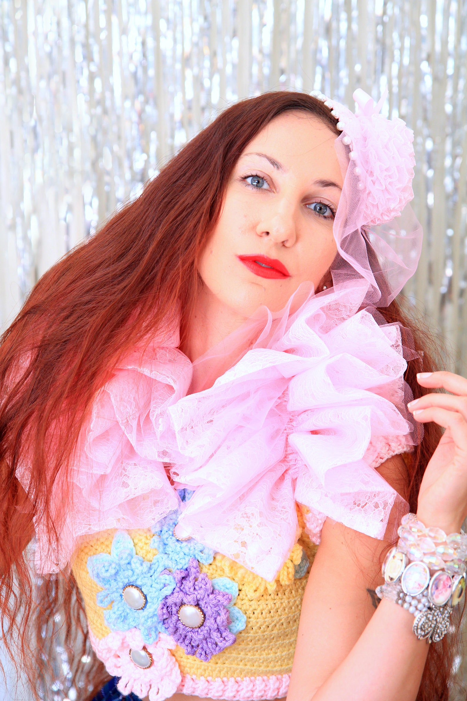 Valentine's Day Pink Lace Collar With Tulle Neck Ruff Elizabethan ...