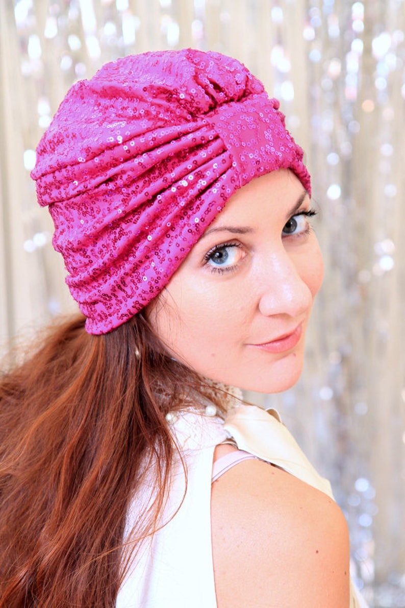 Sequin Turban in Raspberry Pink - Women's Headwrap Turbans - Fashion ...