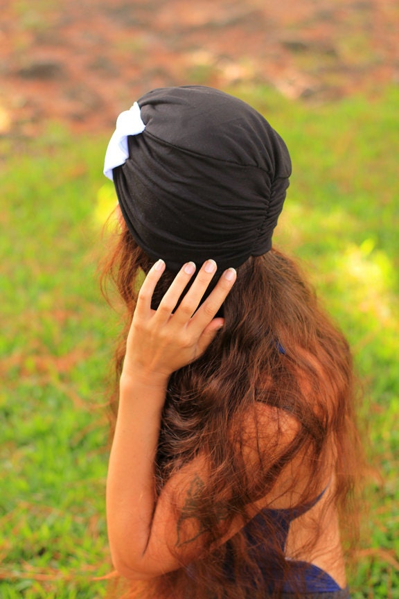Turban With Bow - Black and White Hair Wrap in Jersey Knit - Women's ...