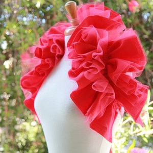 Red Gauze and Tulle Collar - Convertible Neck Ruff, Statement Collar ...