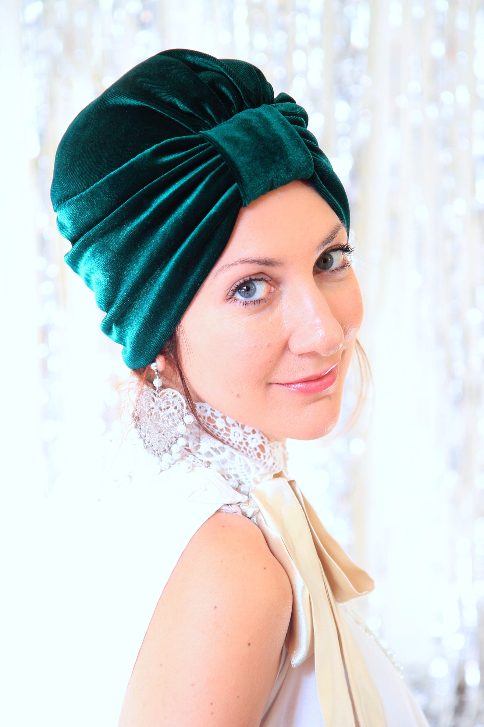 Velvet Turban in Hunter Green Turban Hat Womens Hair | Etsy
