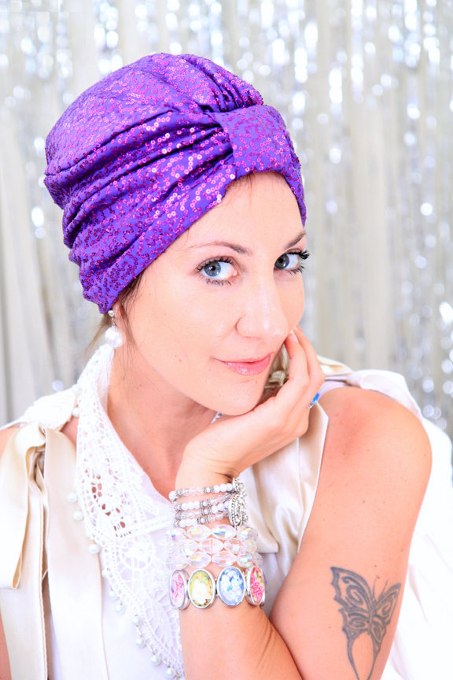 Fashion Turban in Purple Sequins Head Turbans for Women - Etsy