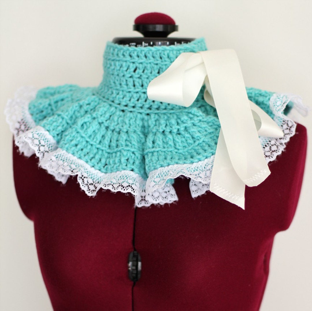 Neckwarmer - Victorian Collar in Aqua With Lace - Etsy
