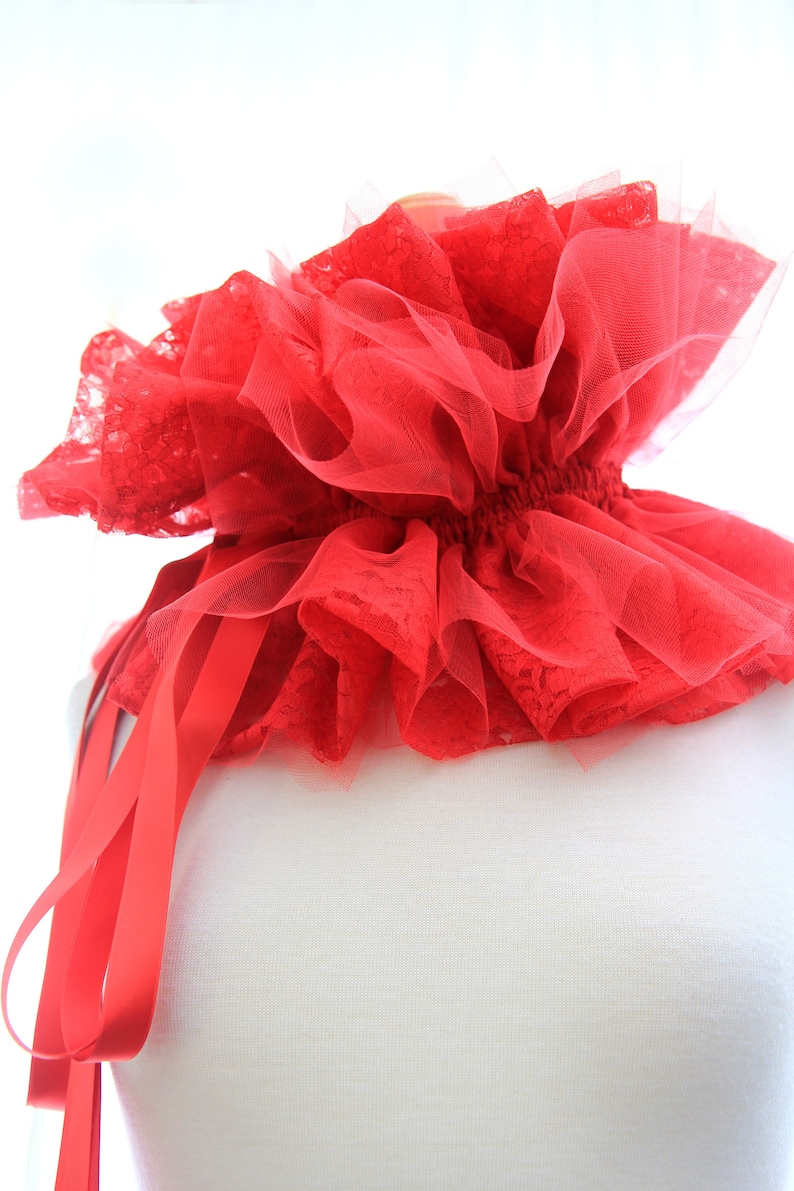 Lace and Tulle Neck Ruff in Red - Elizabethan Fashion Ruffs - Victorian ...