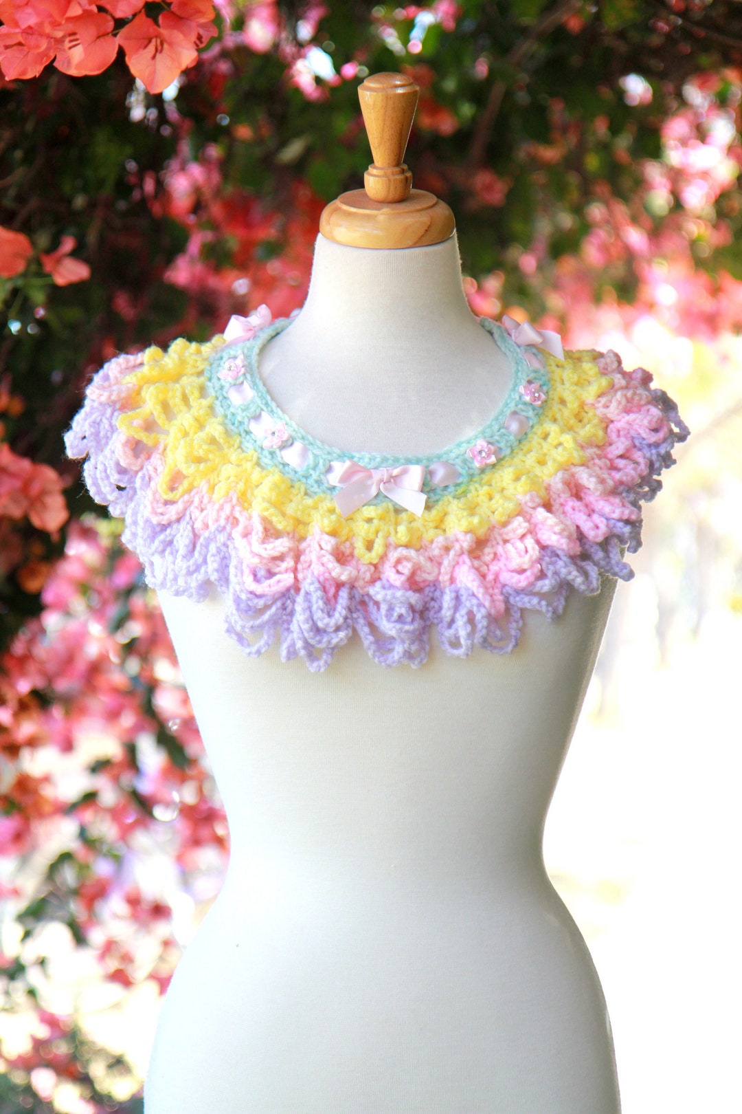 Pastel Rainbow Lace Collar - Lacy Crochet Statement Necklace - Kawaii ...