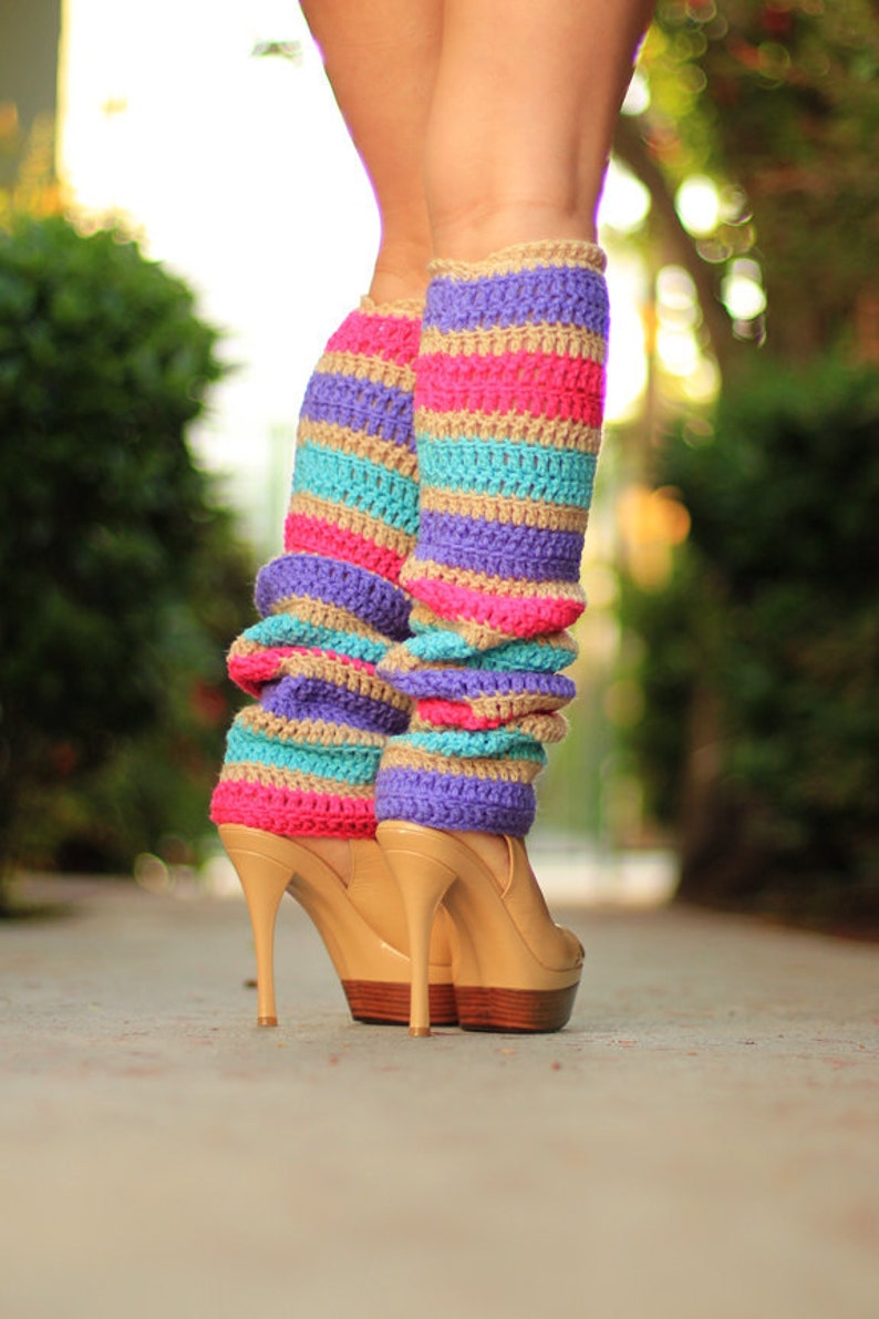 Fashion Leg Warmers in Colorful Flower Blossom Stripes by - Etsy