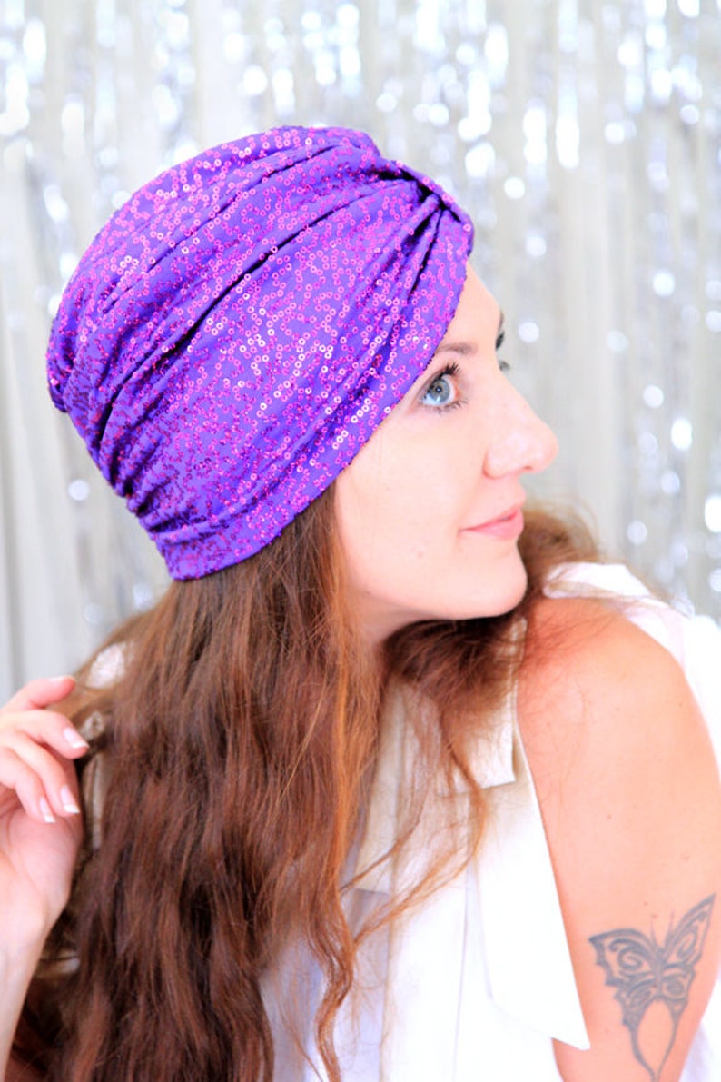 Fashion Turban in Purple Sequins - Head Turbans for Women - Sparkle ...