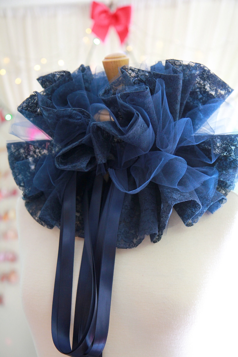 Navy Blue Lace Collar With Tulle Gothic or Victorian Style | Etsy