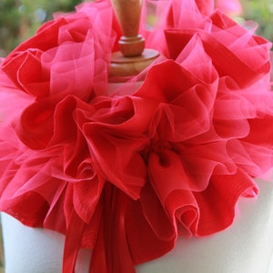 Red Gauze and Tulle Collar - Convertible Neck Ruff, Statement Collar ...