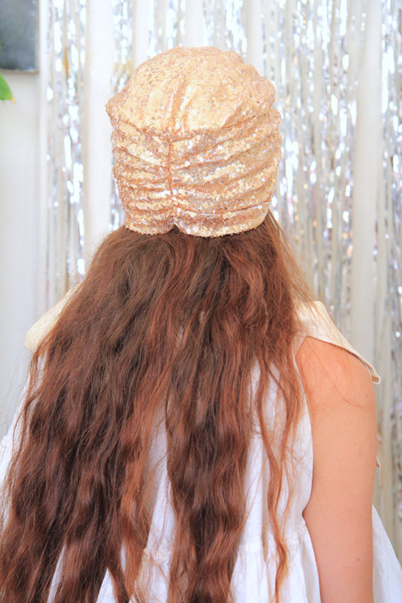 Fashion Turban in Light Gold Sequins - Sparkly Bohemian Style Hair Wrap ...