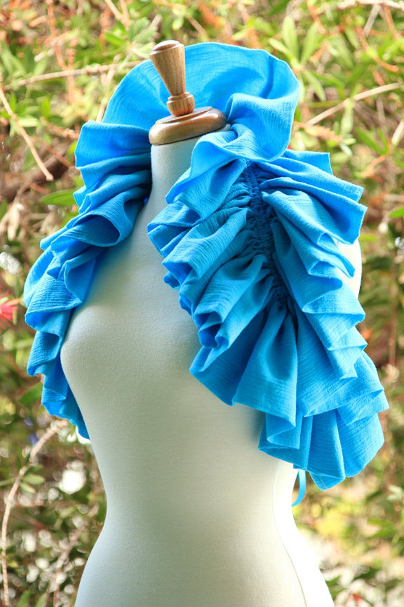 Ruffle Scarf Turquoise Cotton Gauze Cowl Victorian Fashion | Etsy