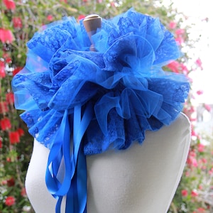Royal Blue Neck Ruff Collar in Lace and Tulle - Steampunk, Cosplay, or ...