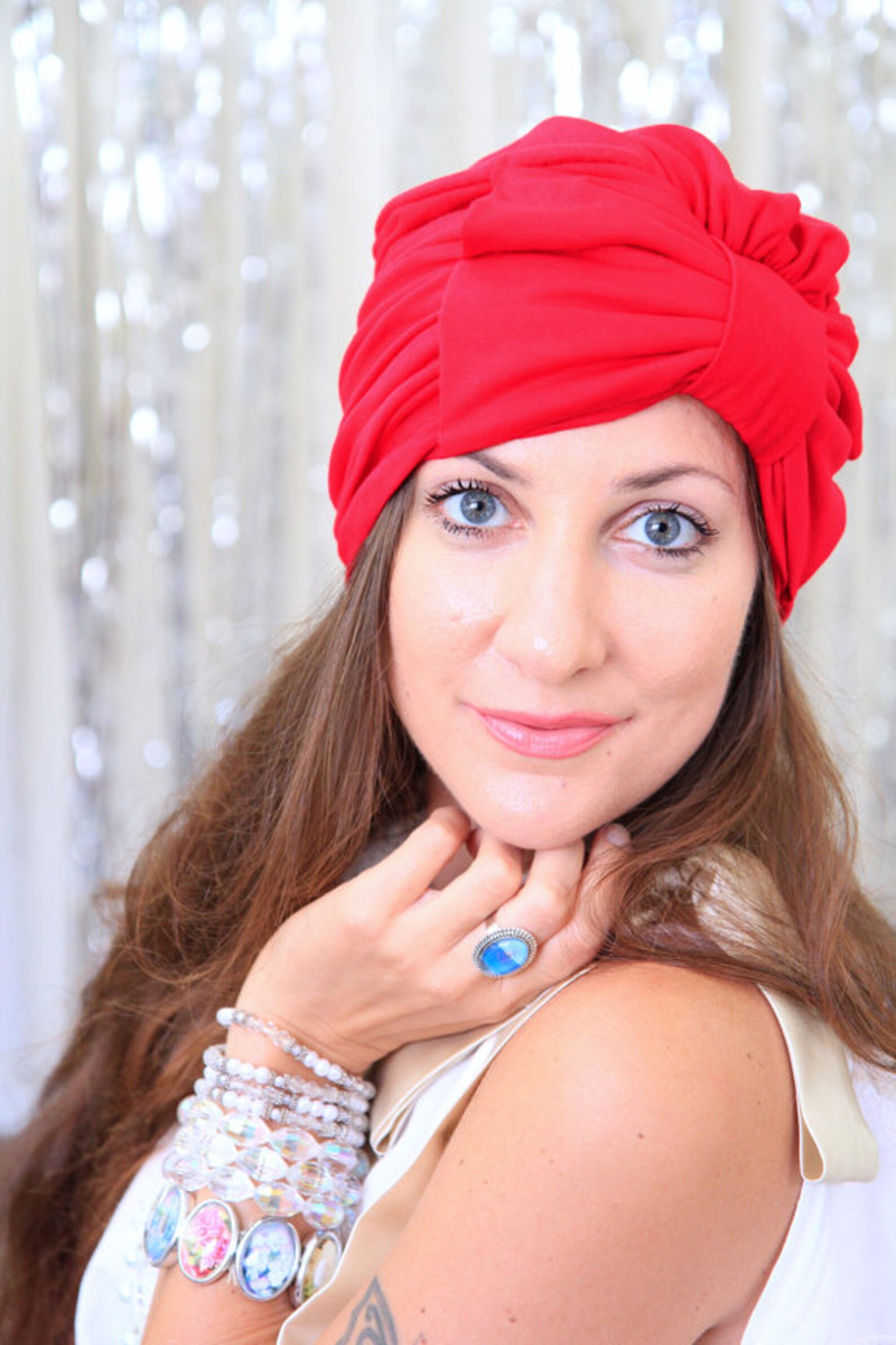 Women's Red Turban With Bow Jersey Knit Hairwrap - Etsy