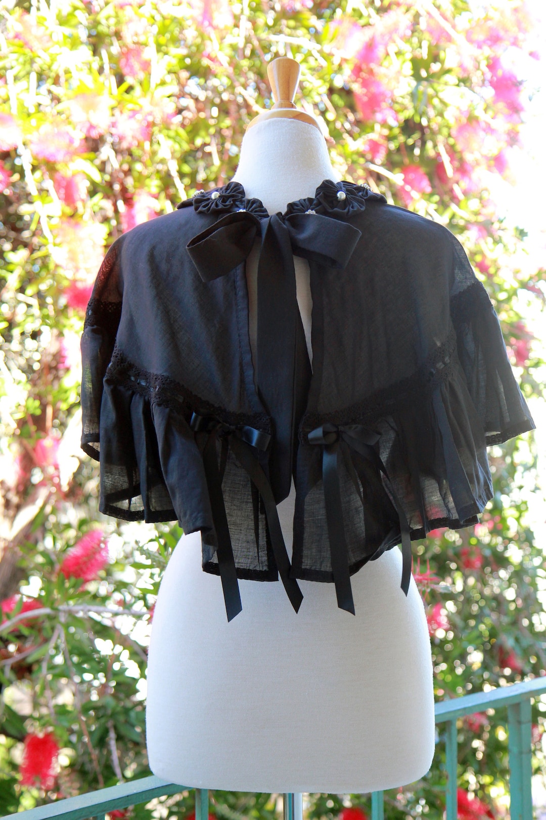 Black Victorian Cape With Ruffles - Romantic Cottagecore Fashion Wrap ...
