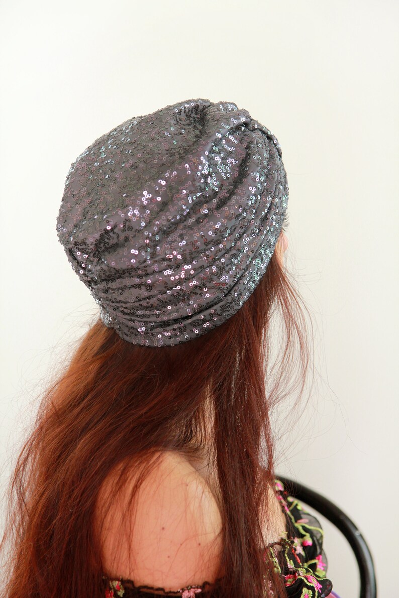 Sequin Turban in Gunmetal Grey - Women's Turban Hat or Headwrap - Lots ...