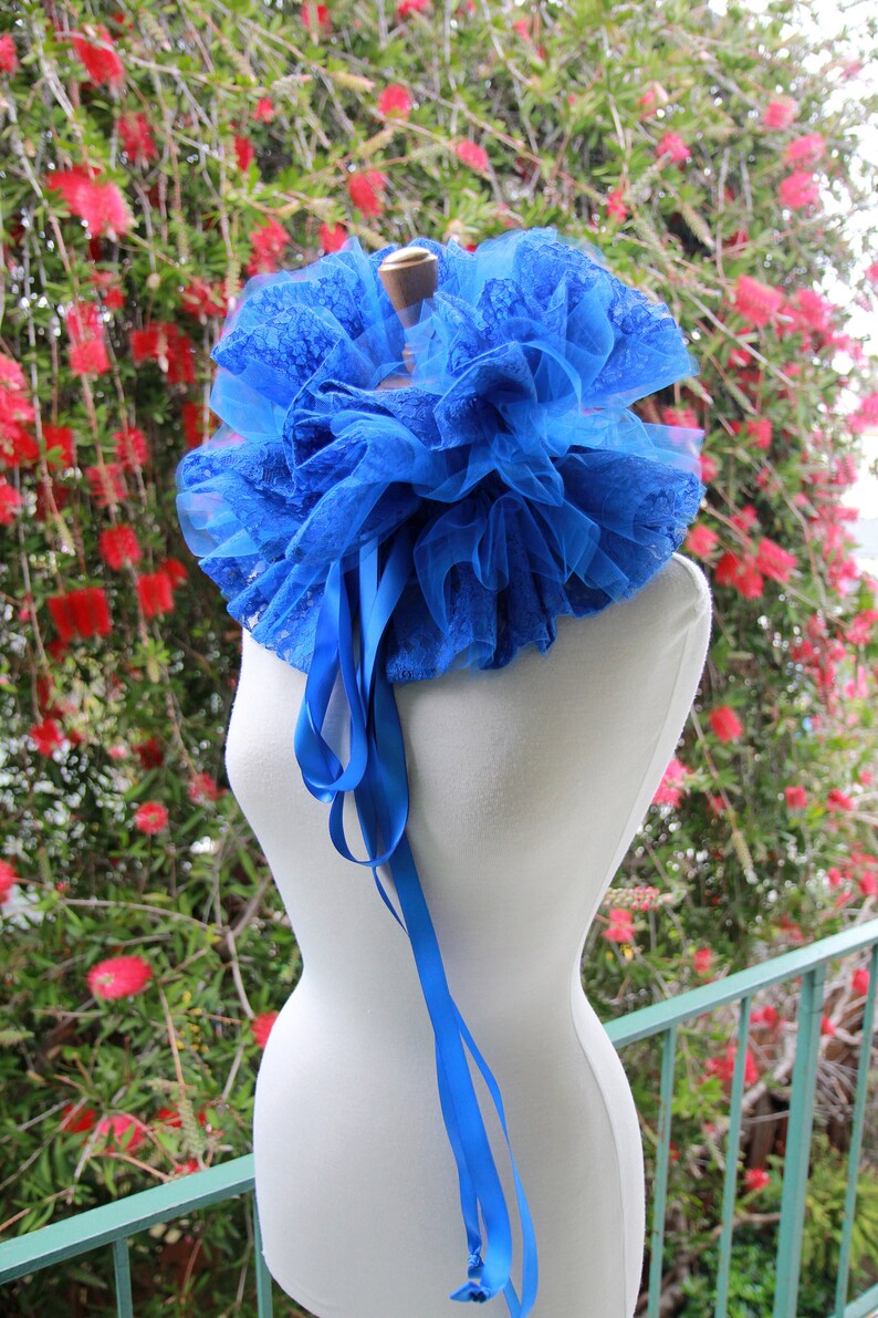 Royal Blue Neck Ruff Collar in Lace and Tulle - Steampunk, Cosplay, or ...