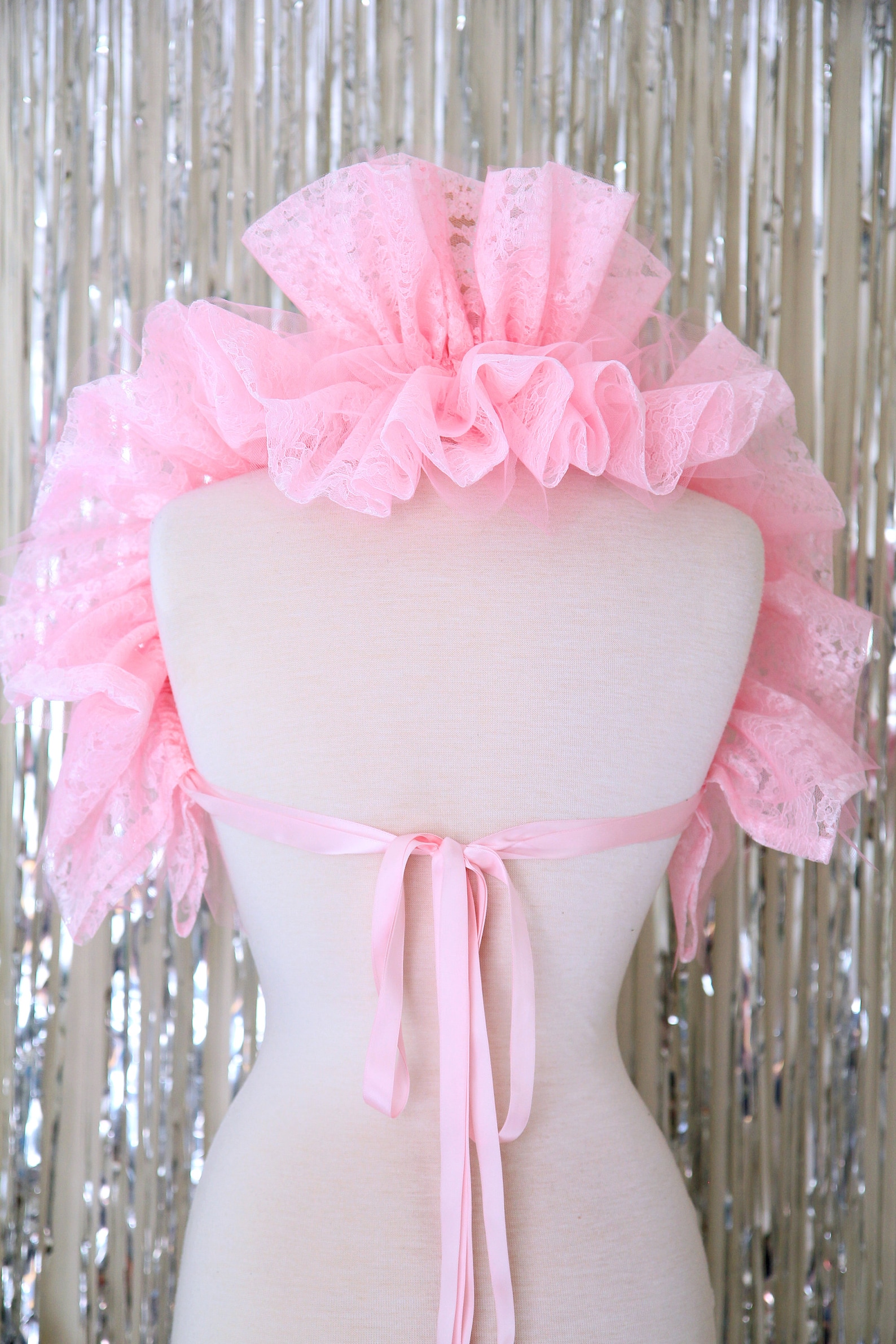 Valentine's Day Pink Lace Collar With Tulle Neck Ruff Elizabethan ...