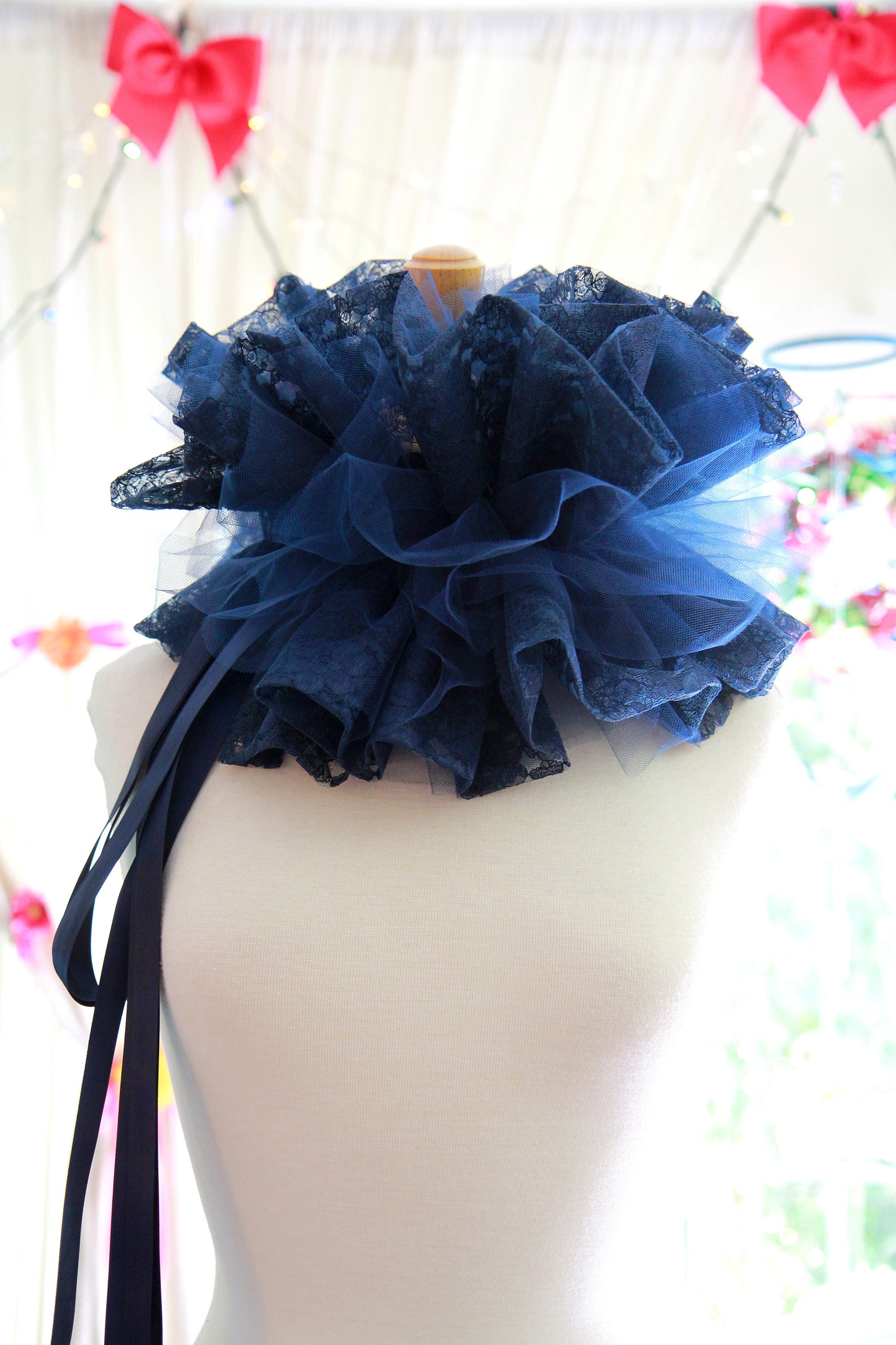 Navy Blue Lace Collar With Tulle Gothic or Victorian Style | Etsy