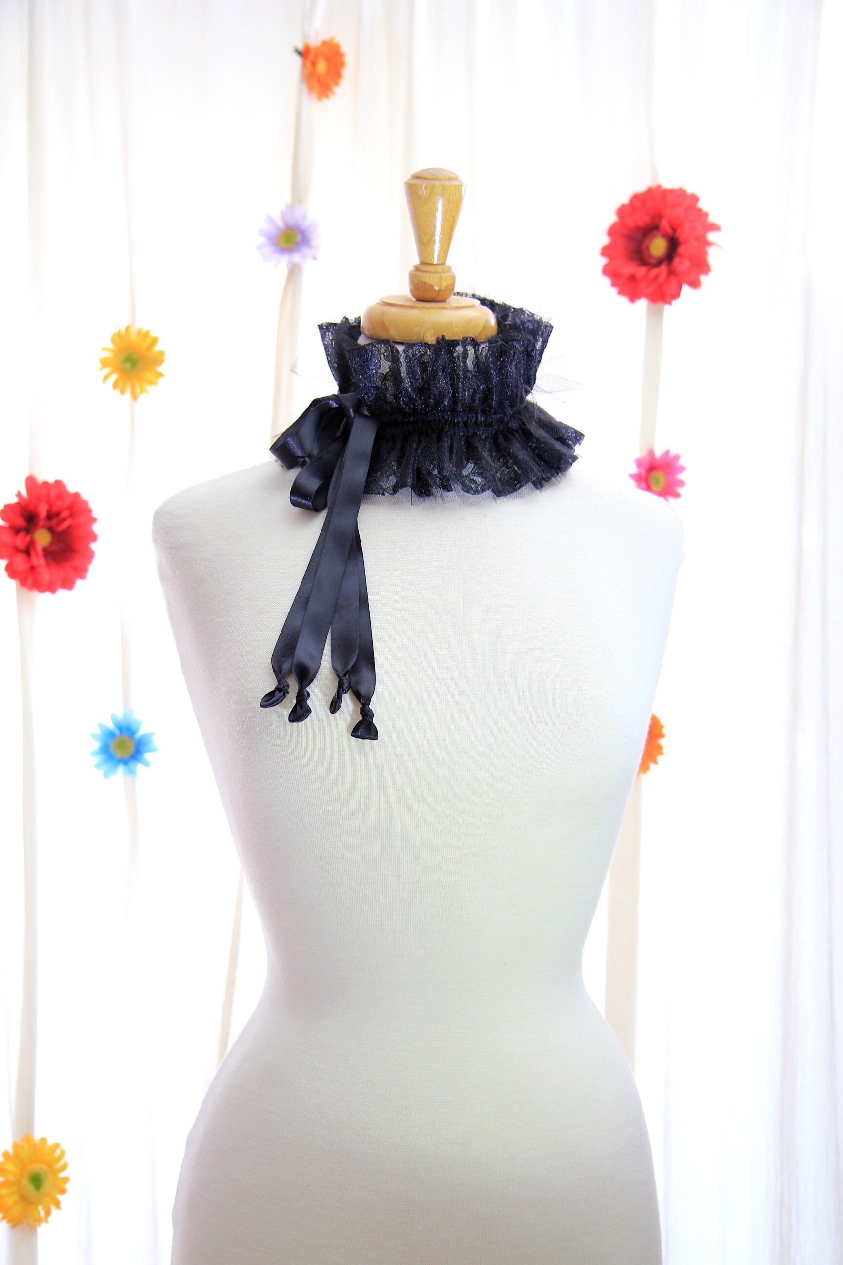 Victorian Tulle Collar With Lace - Steampunk Style Choker Neckpiece in ...