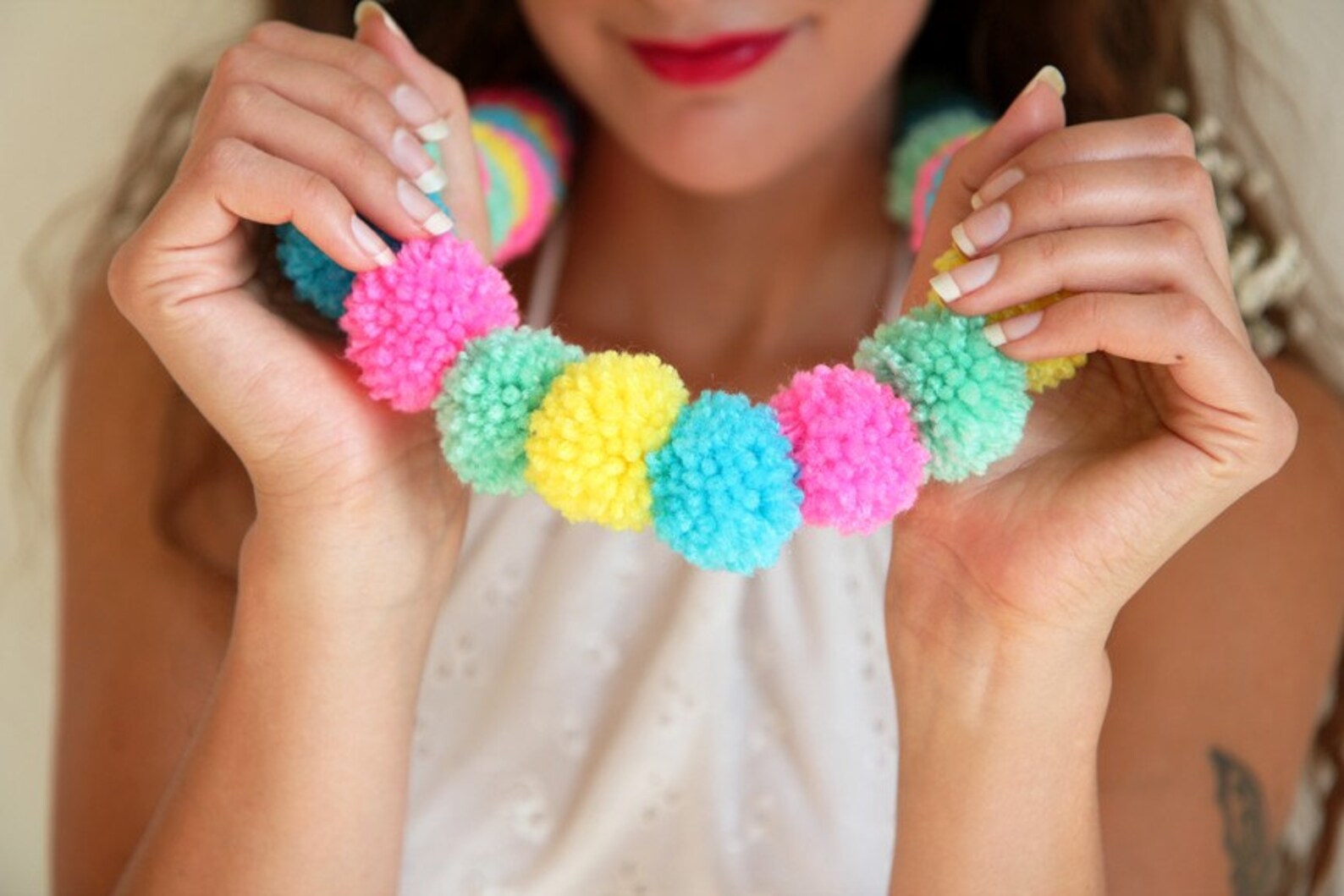 Kawaii Pom Pom Necklace by Mademoiselle Mermaid - Etsy