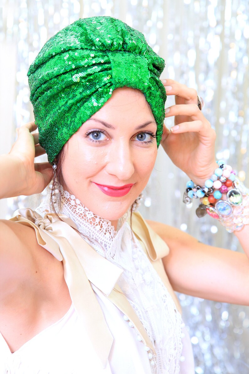 Green Sequin Turban - St. Patrick's Day Stye - Women's Hair Turbans ...