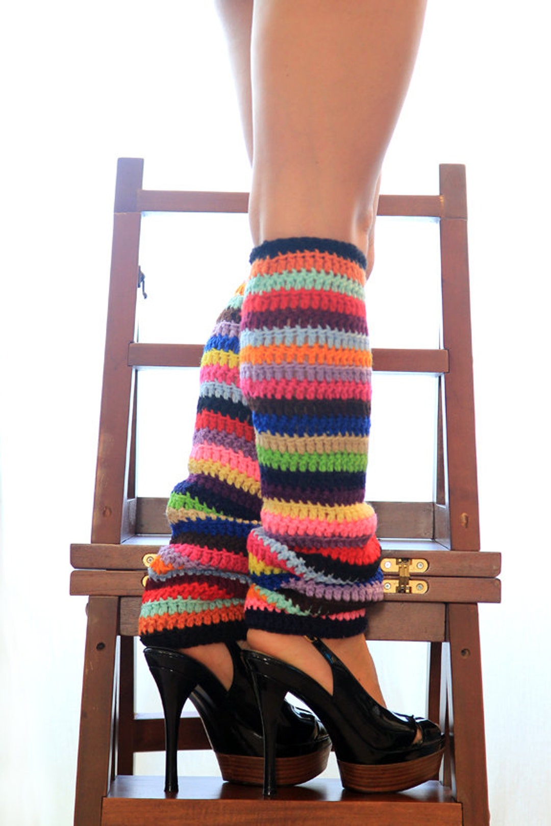 Colorful Leg Warmers - Crochet Leggings in Bright Stripes - Striped ...