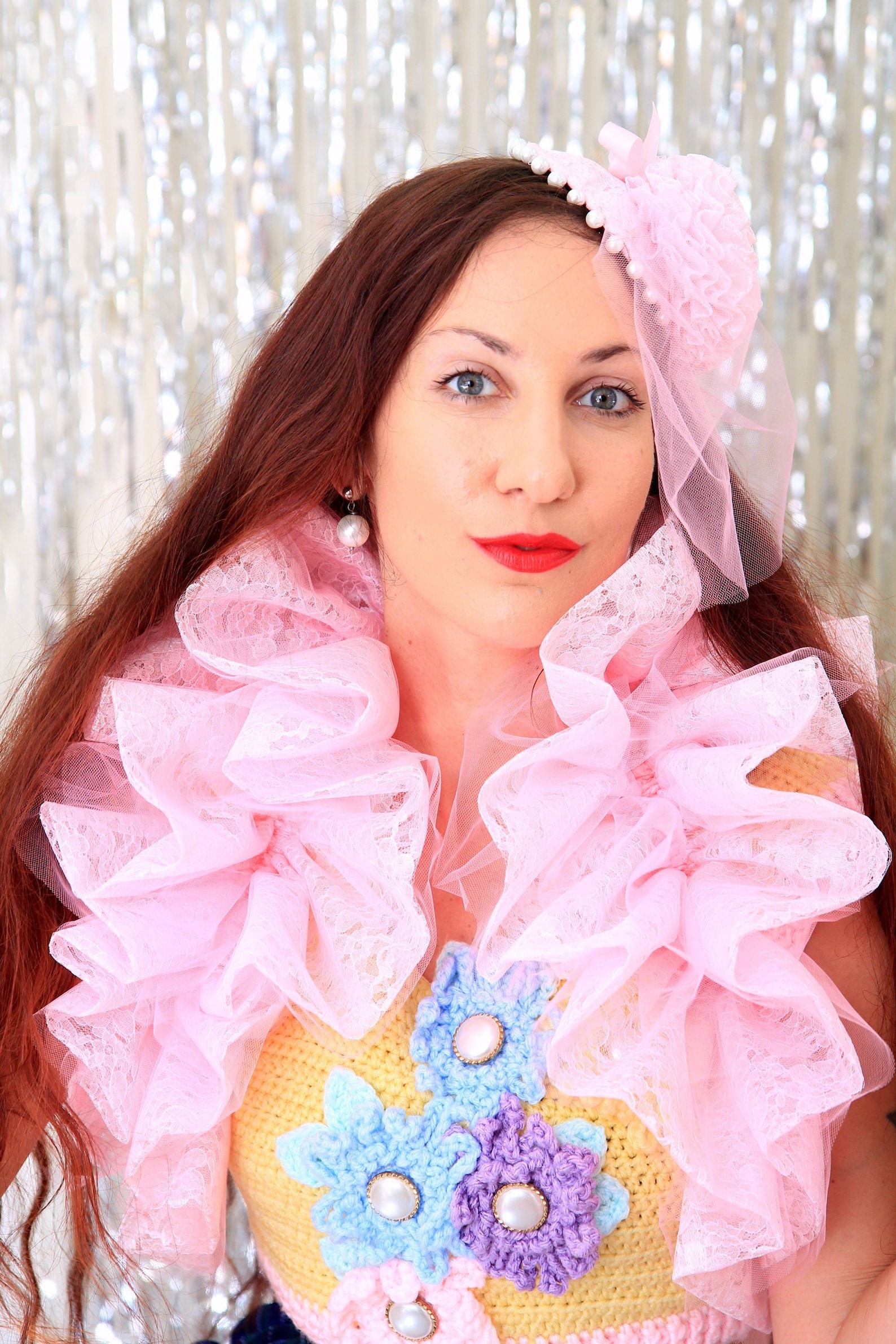 Valentine's Day Pink Lace Collar With Tulle Neck Ruff Elizabethan ...