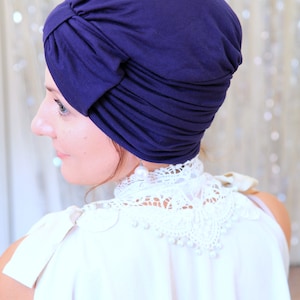 Navy Blue Turban With Bow - Fashion Turbans for Women - Full Turban ...