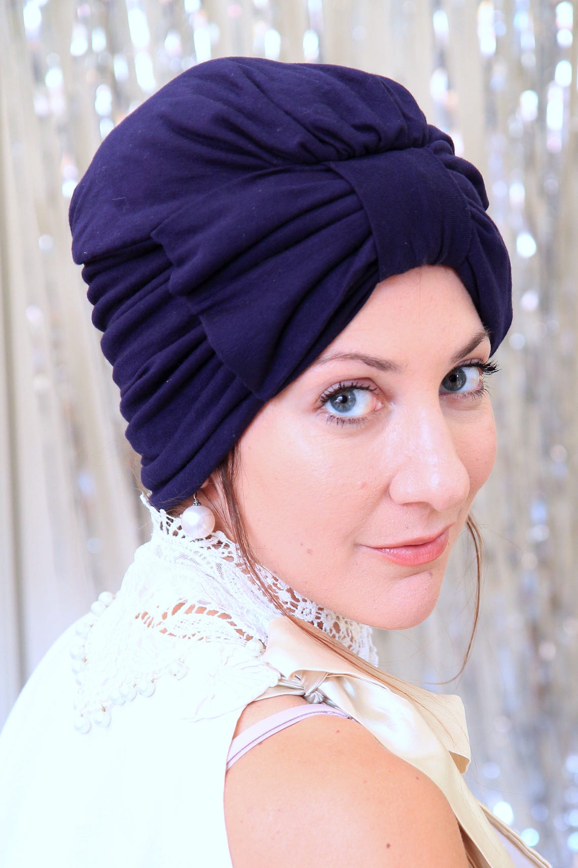 Navy Blue Turban With Bow Fashion Turbans for Women Full | Etsy