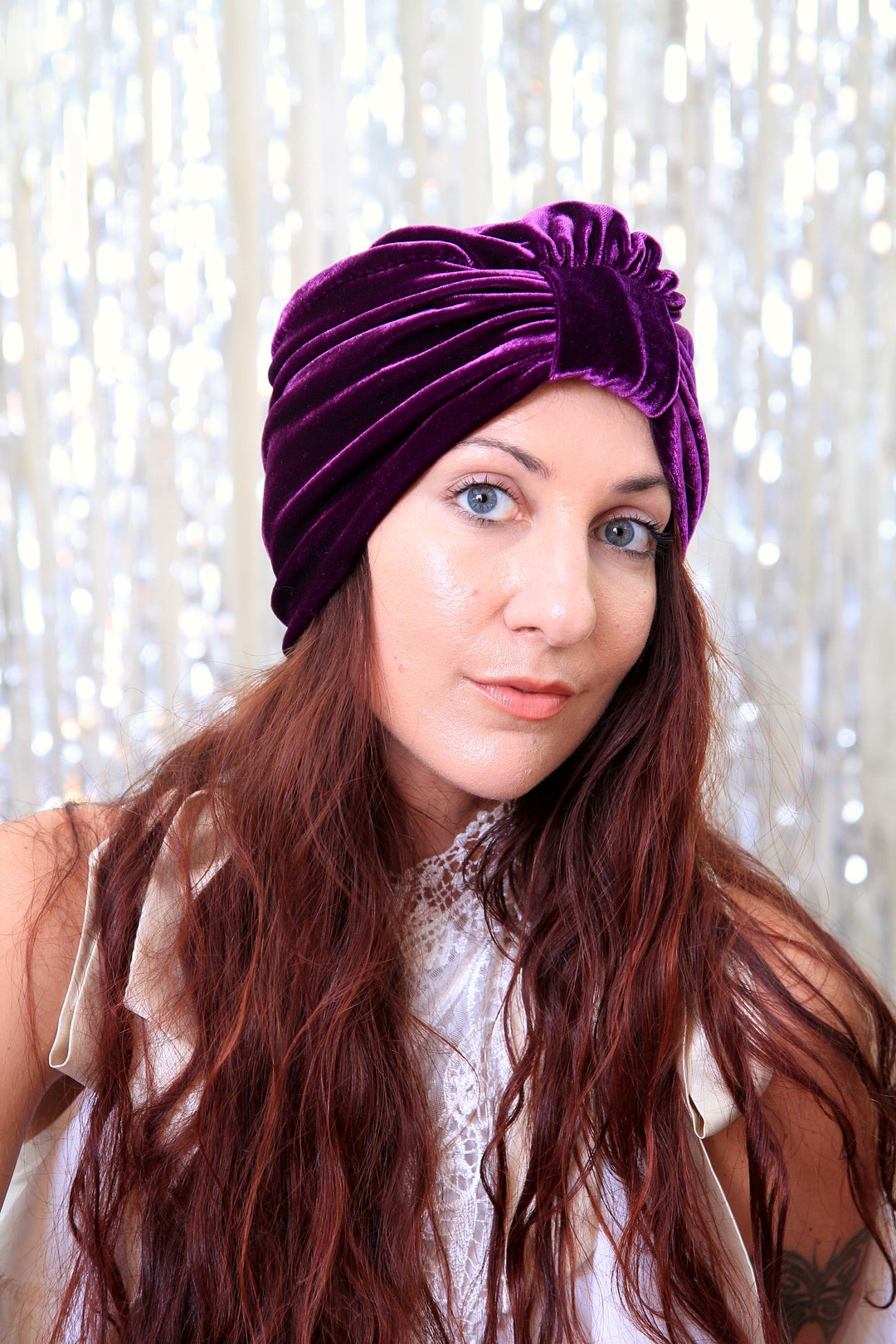 Turban in Plum Velvet - Women's Turban Headwrap - Full Turbans for ...