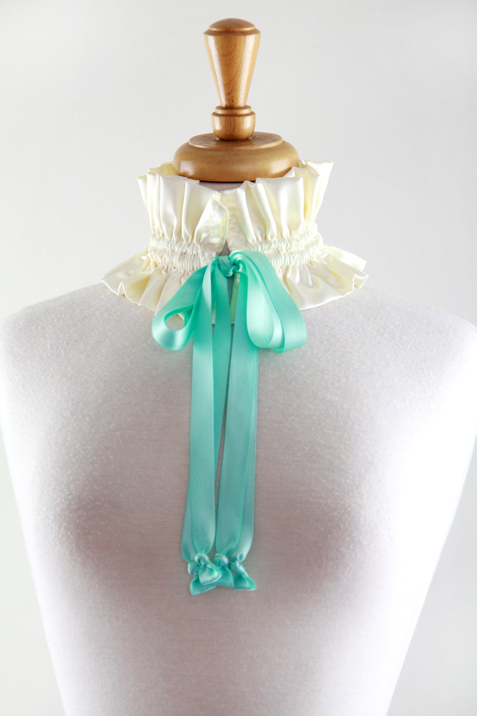 Victorian Collar in Ivory Satin Charmeuse With Aqua Ties - Balletcore ...