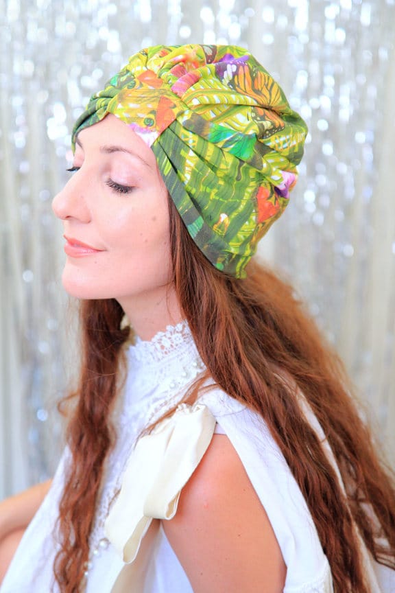 Turban Hat - Women's Organic Cotton Headwrap - Tropical Butterfly Print ...
