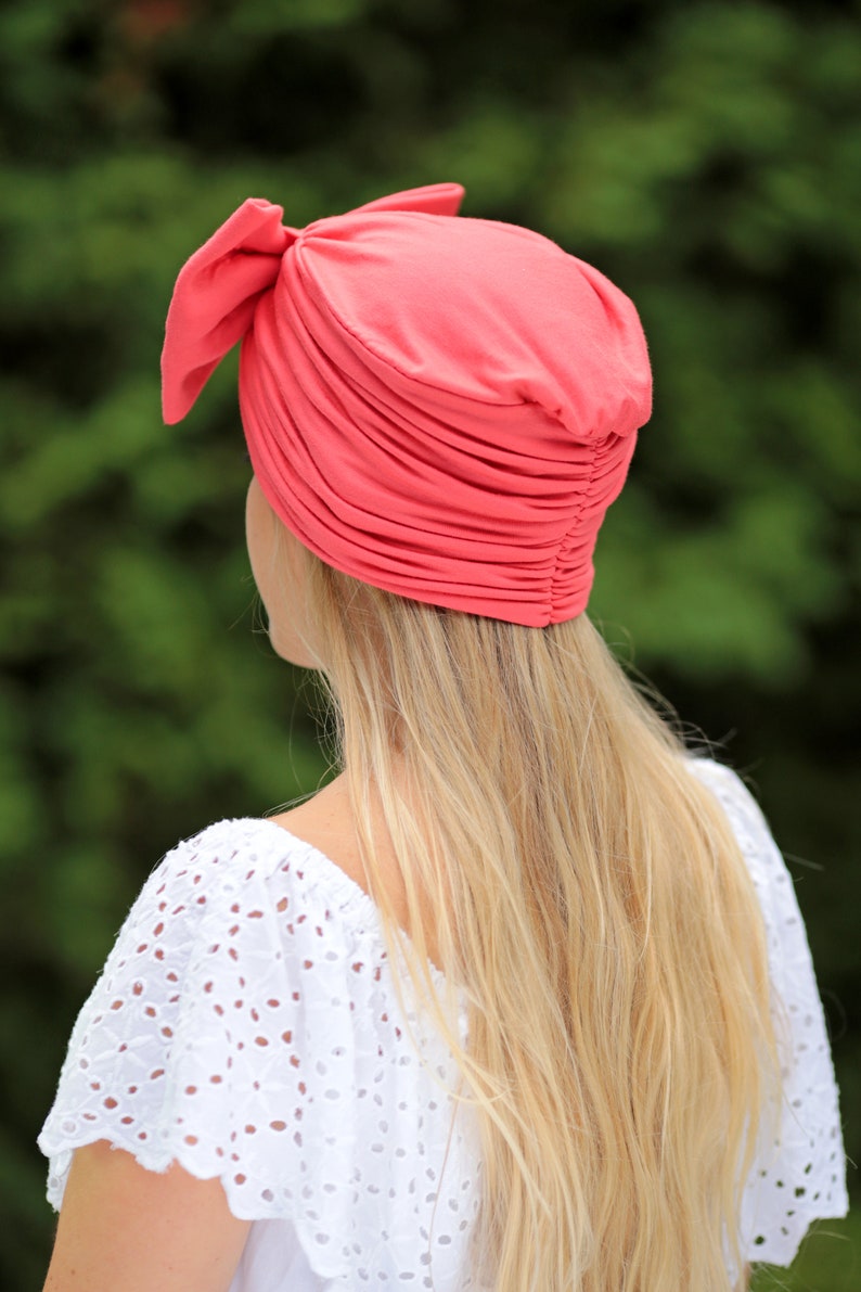 Coral Turban Headwrap With Bow - Women's Hair Turbans - Fashion Turban ...