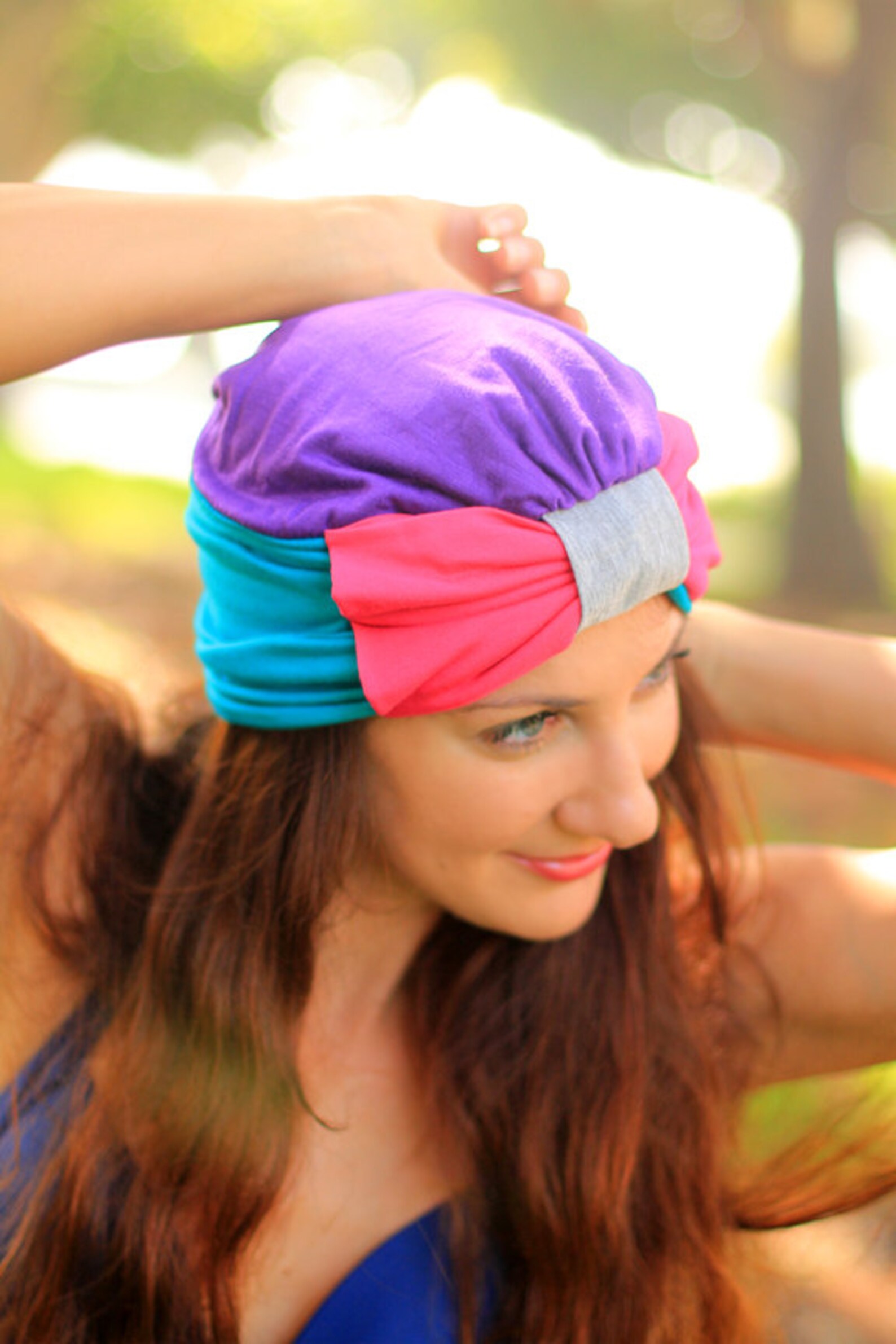 Turban With Bow - Color Block Hair Wrap in Jersey Knit - Women's ...