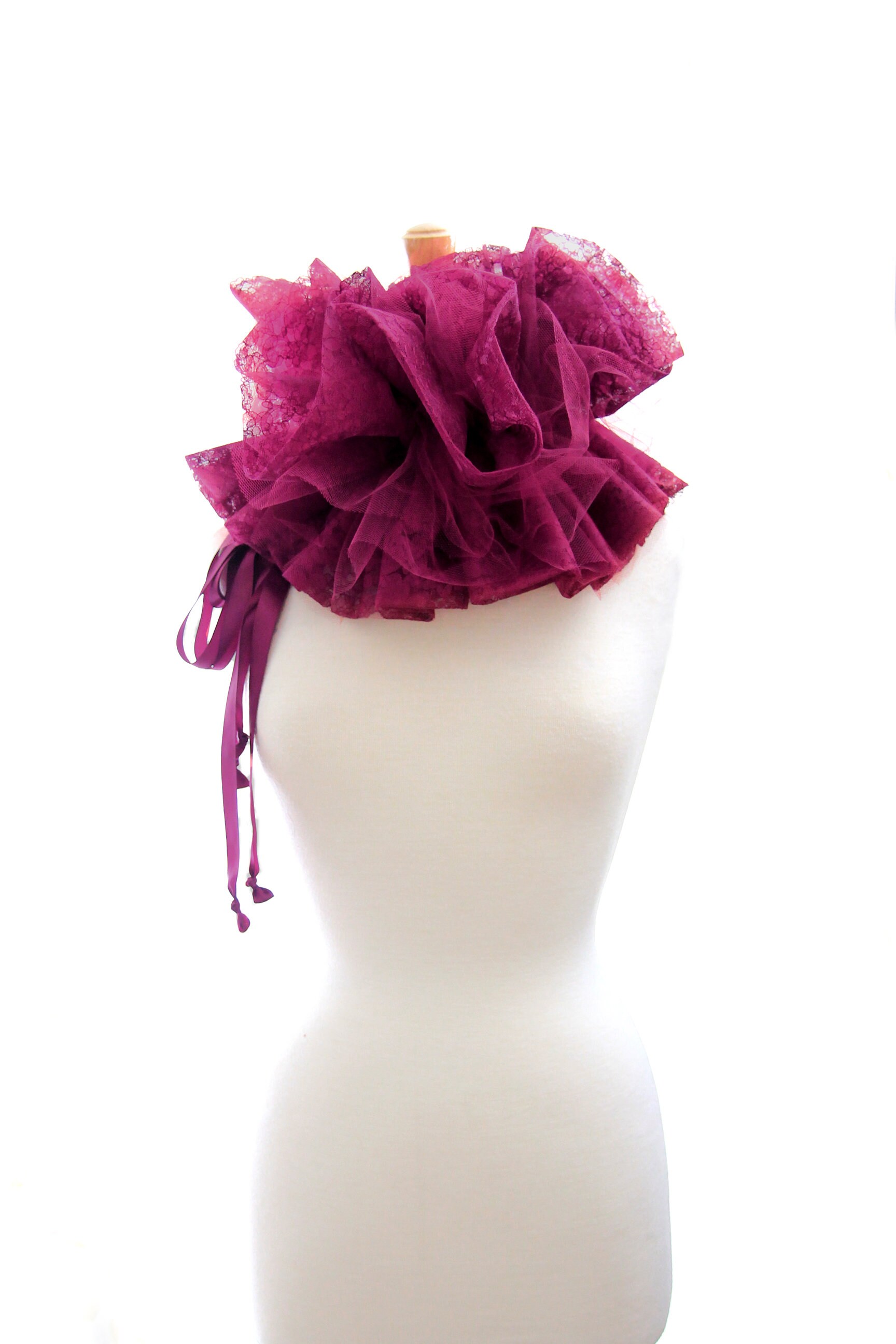 Burgundy Lace Collar With Tulle - Burlesque Costume - Elizabethan ...