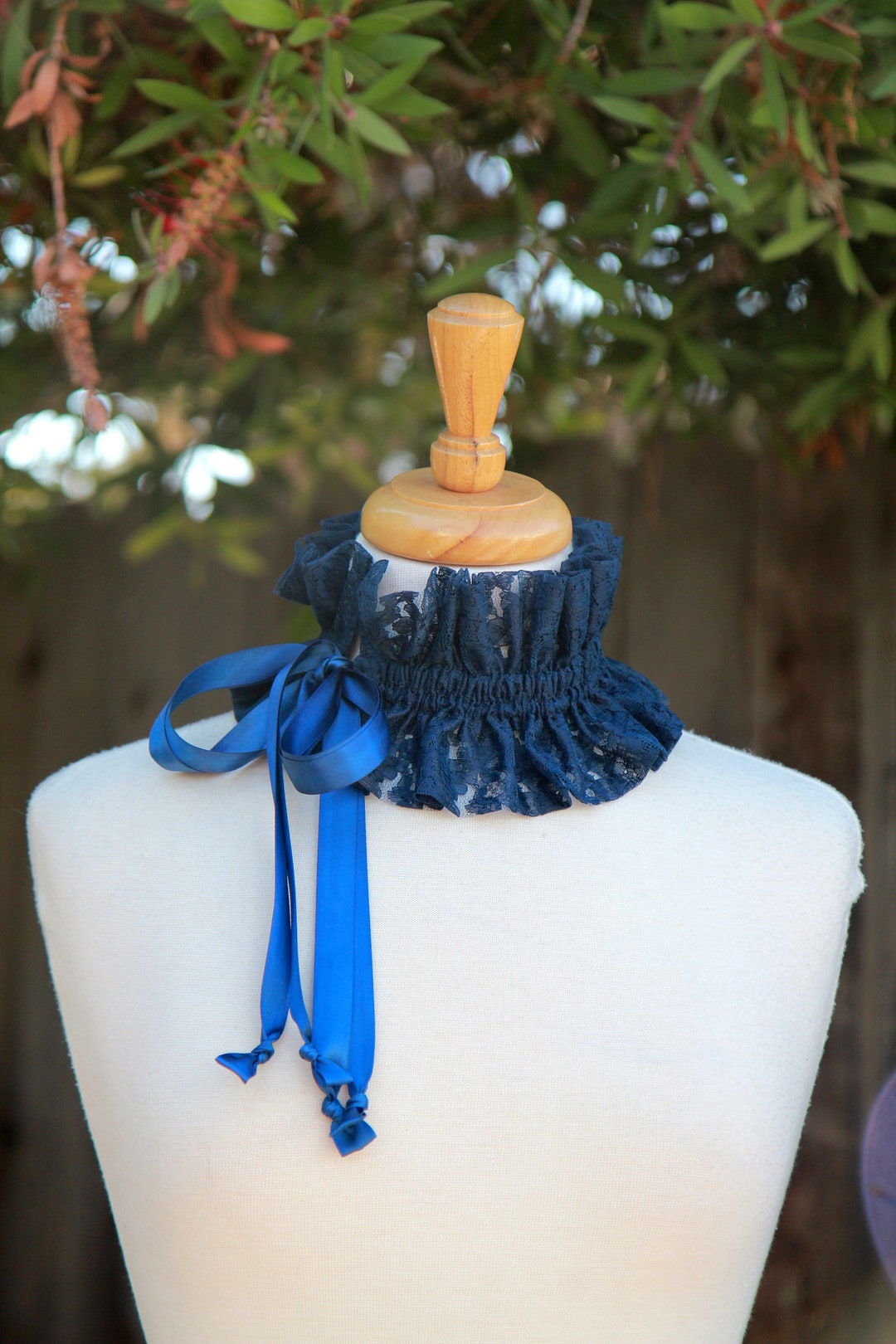 Navy Blue Lace Collar - Victorian Style Choker With Satin Ties - Gothic ...
