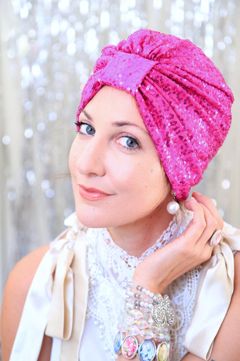 Sequin Turban in Raspberry Pink - Women's Headwrap Turbans - Fashion ...
