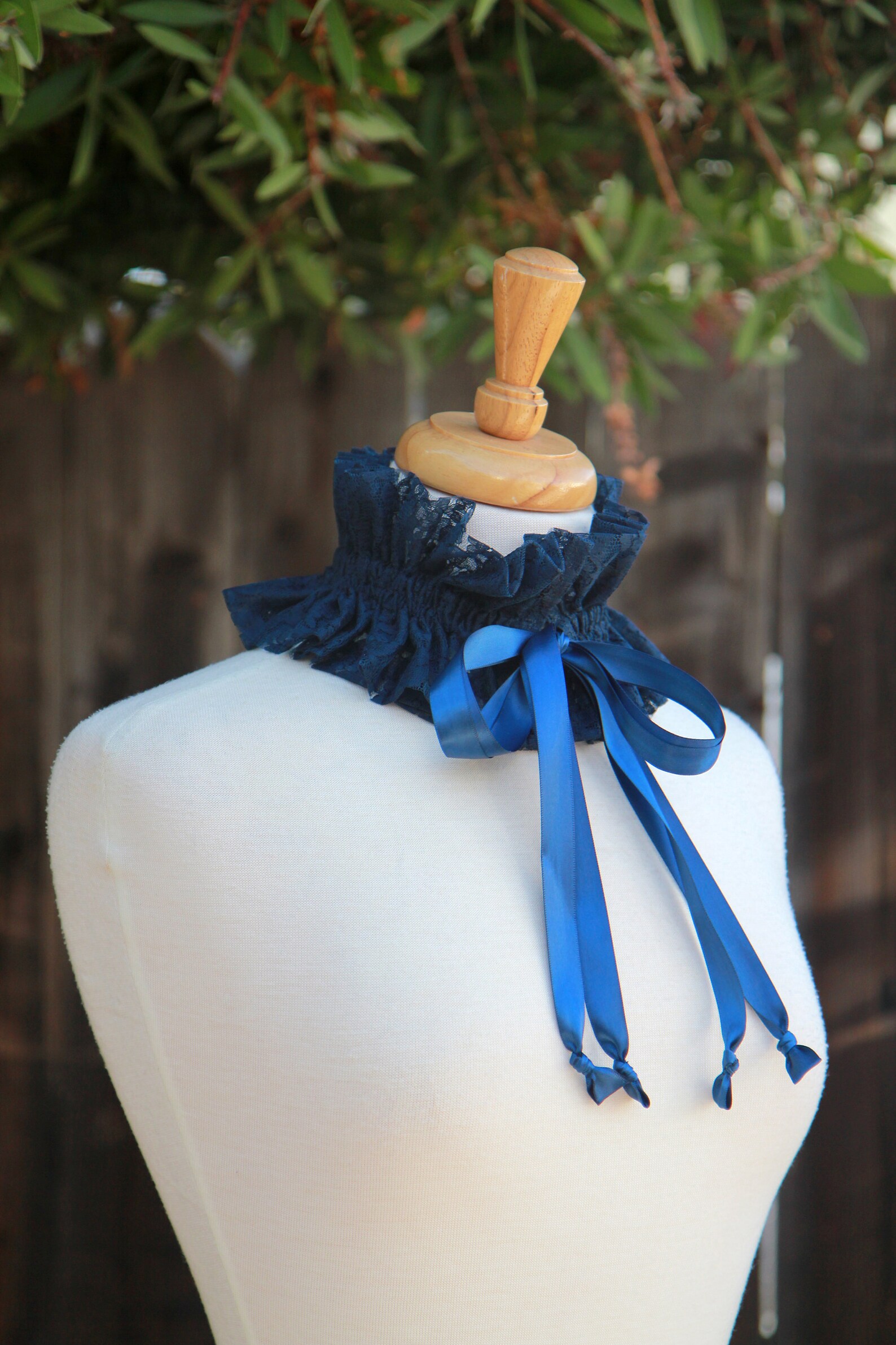 Navy Blue Lace Collar - Victorian Style Choker With Satin Ties - Gothic ...