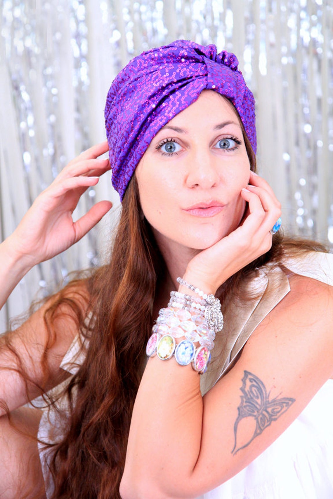 Fashion Turban in Purple Sequins Head Turbans for Women - Etsy
