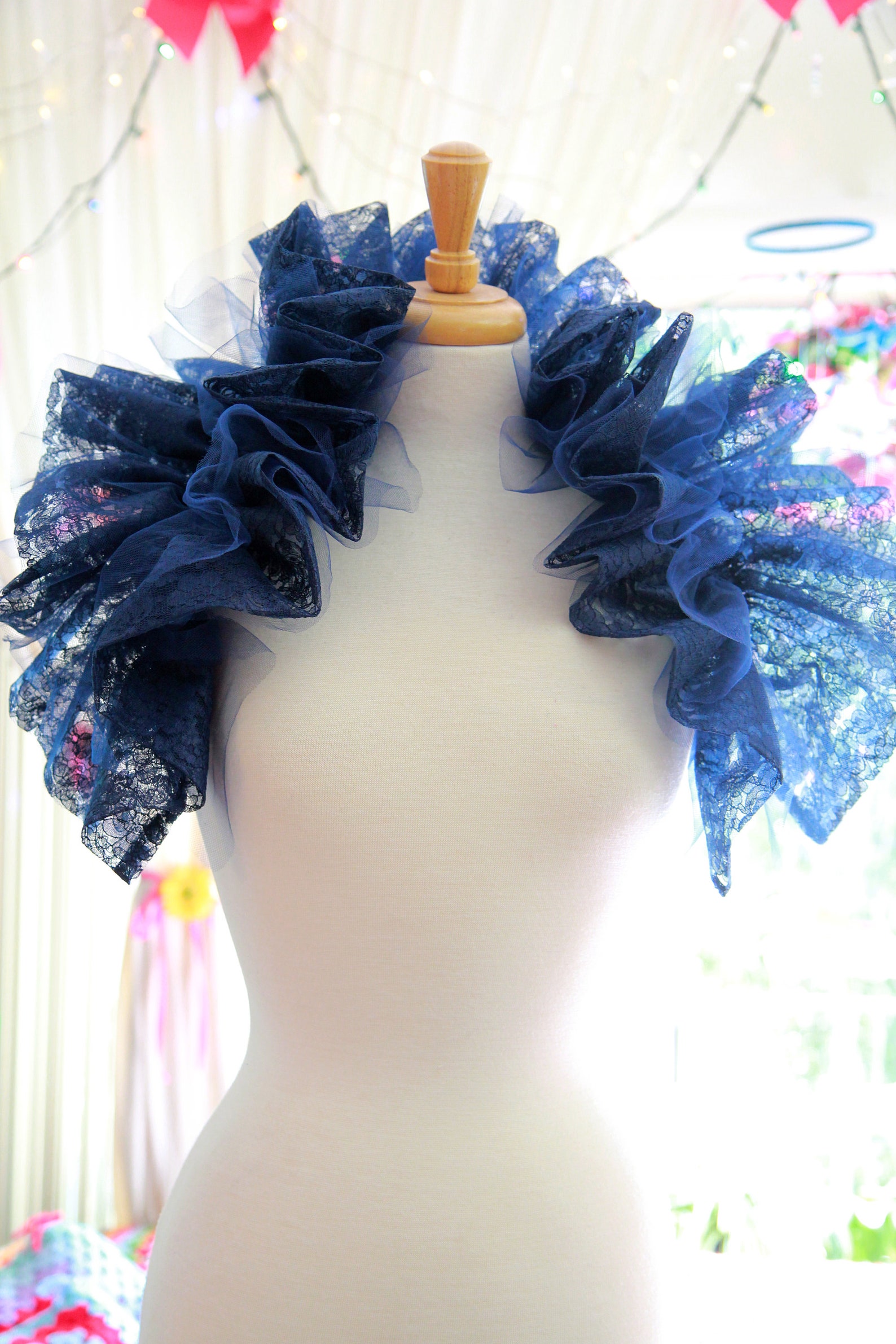 Navy Blue Lace Collar With Tulle - Gothic or Victorian Style Neckpiece ...